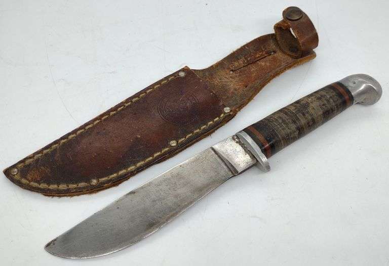 Vintage Fixed Blade Knife w/ BSA Leather Sheath - Kraft Auction Service ...