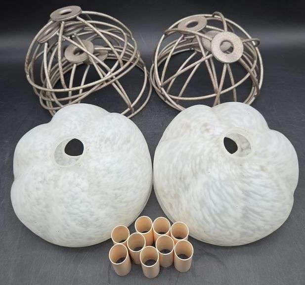 (KC) Vintage White Mottled Glass Lampshades and Bulb Guards - Kraft ...