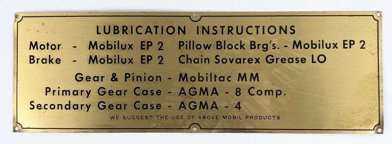 Vintage Mobil Service Station Lubrication Brass Instruction Sign ...