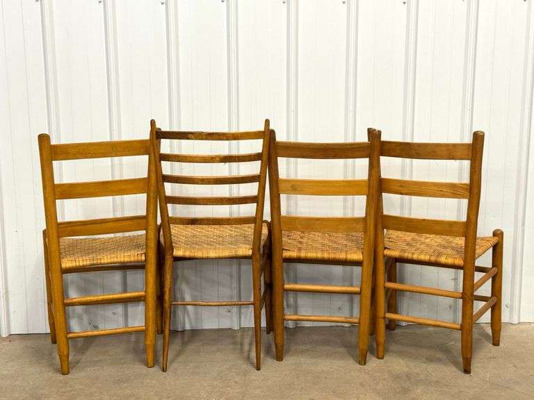 Assortment of Shaker Style Ladder Back Woven Chairs - Kraft Auction ...