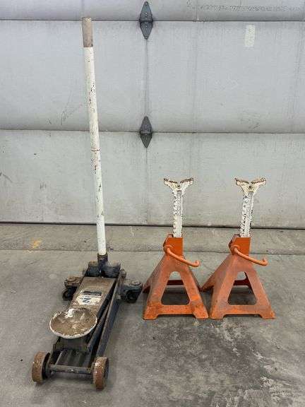 (AW) Sears 2 Ton Hydraulic Floor Jack And Pair Of Tru Lift Heavy Duty 6 ...
