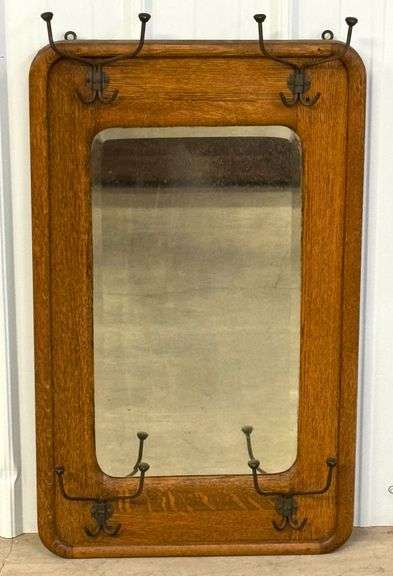 Antique Oak Mirror Coat Rack - Kraft Auction Service, LLC
