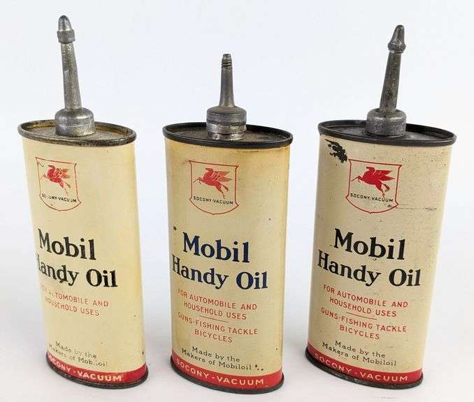 (3) Early SOCONY Mobil Lead Top Handy Oil 4oz Oiler Cans - Kraft ...