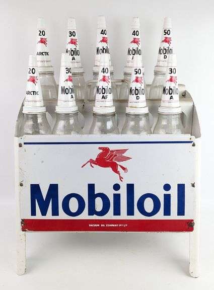 Vintage Mobioil Service Station 10 Oil Bottle Display Rack / Carrier w ...