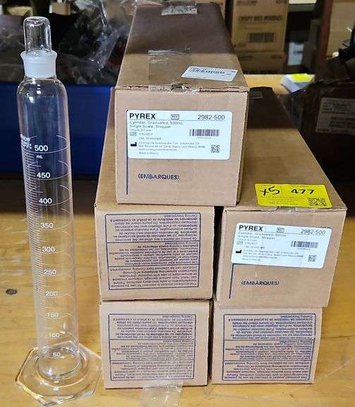 (5) Box's Of Pyrex Cylinder, Graduated 500Ml Glass Viles. Pt#2982-500 ...