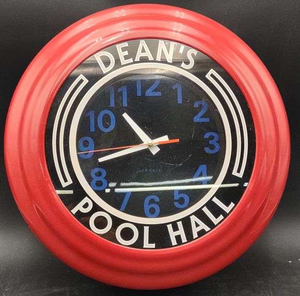 (F) Retro "Dean's Pool Hall" Light Up Wall Clock - Kraft Auction ...