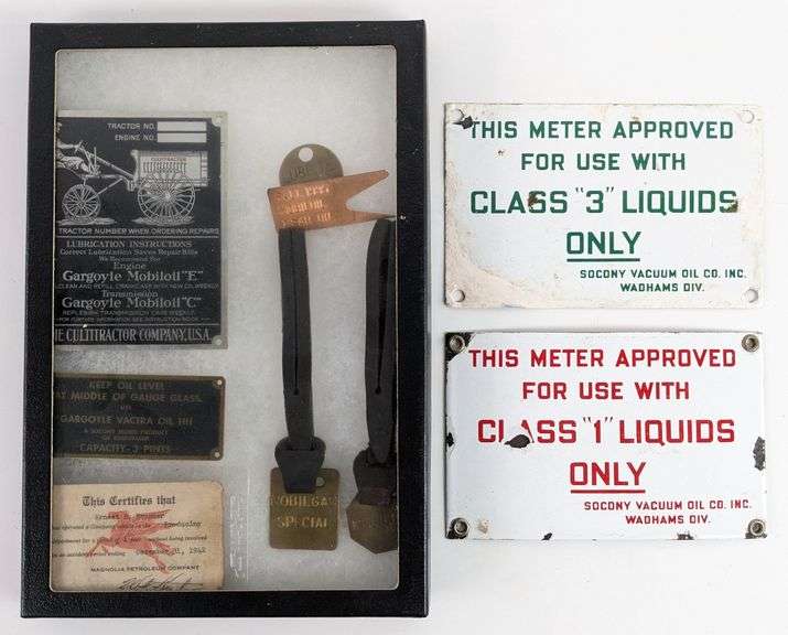 Vintage Mobil Service Station Oil Meter Signs / Brass Tags & More - Kraft Auction Service, LLC