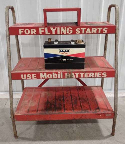 Vintage Mobil Service Station Auto Batteries Display Shelf Rack w/ NOS ...