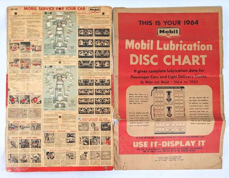 1964 Mobil Lubrication Disc Chart Advertising Sign w/ Shipping Bag ...