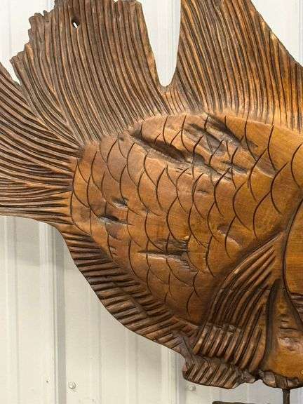 3ft Long Carved Wood Fish Sculpture - Kraft Auction Service, LLC
