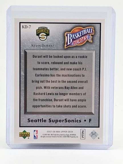 2007-08 Upper Deck NBA Kevin Durant Basketball Heroes Card #KD-7 ...