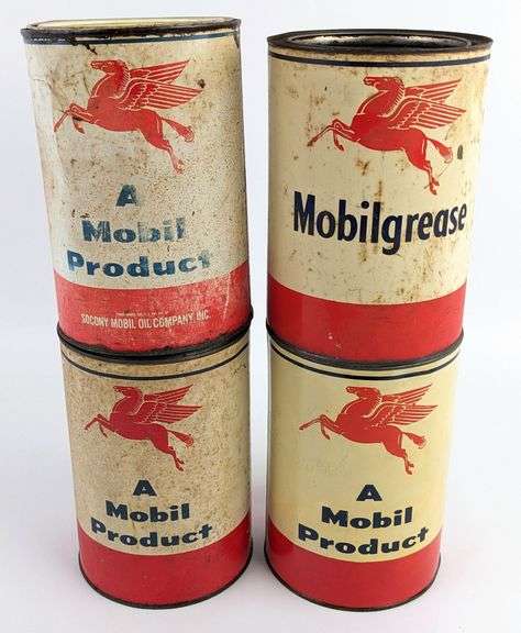 (4) Vintage Mobil Mobilgrease 5lb Metal Cans - Kraft Auction Service, LLC