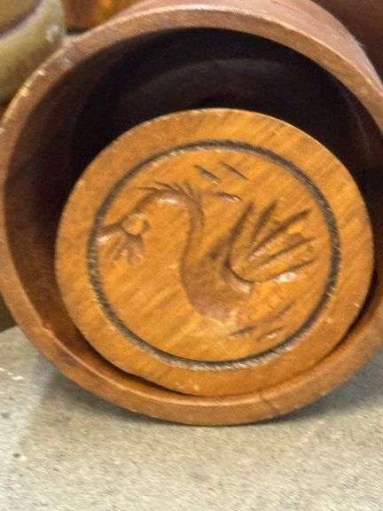 (10) Primitive Wooden Butter Mold Stamps - Kraft Auction Service, LLC