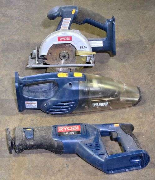 (KC) Ryobi 18 volt cordless tools with case, includes cordless saw ...