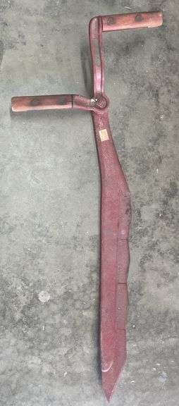 (E) Vintage Two Hand Farm Sickle Scythe Hay Cutter With Wooden Handles ...