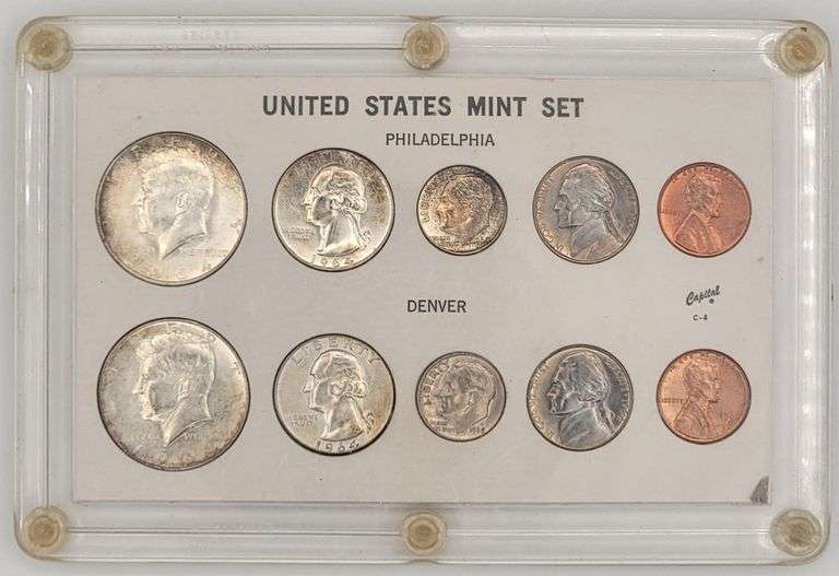 1964 United States Uncirculated Silver Mint Set - Kraft Auction Service ...