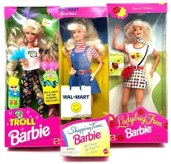 1997 Barbie Shopping Time & Ladybug Fun & 1992 Troll Barbie In Original Boxes - Kraft Auction ...