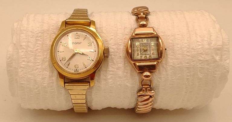 Vtg. Landau Swiss Rose 1/20 10 KGF Top Stretch Band Watch & Vtg. Le ...