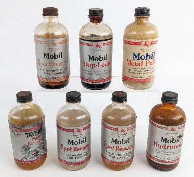 (7) Vintage Mobil Service Station Glass 8oz Bottles - Kraft Auction ...