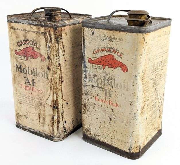 Lot Of 2 Early Mobiloil Gargoyle 1 Gallon Oil Cans - Kraft Auction ...