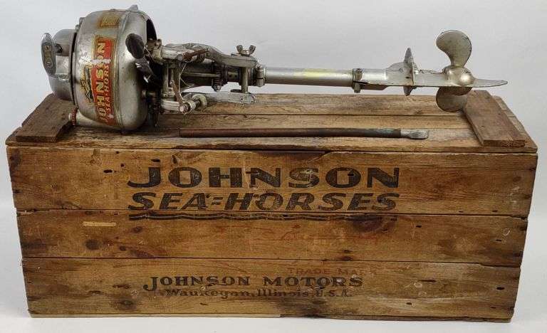 Vintage Johnson Sea-Horse Outboard Boat Motor In Original Wooden Crate ...