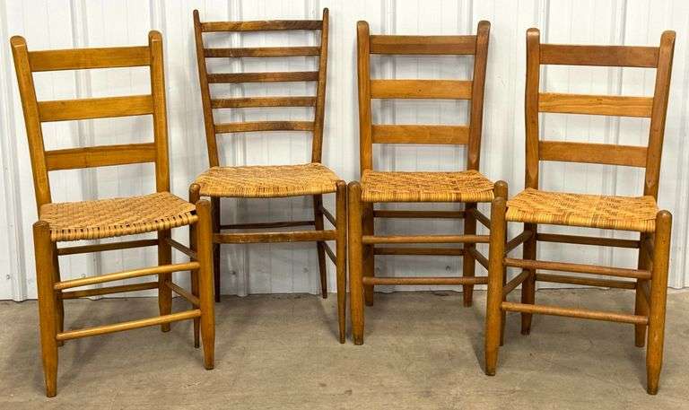 Assortment of Shaker Style Ladder Back Woven Chairs - Kraft Auction ...
