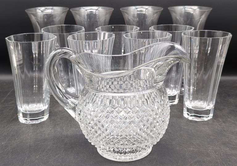 (H) Glassware. Crystal Hobnail Pitcher, Mikasa Multisided Lip ...