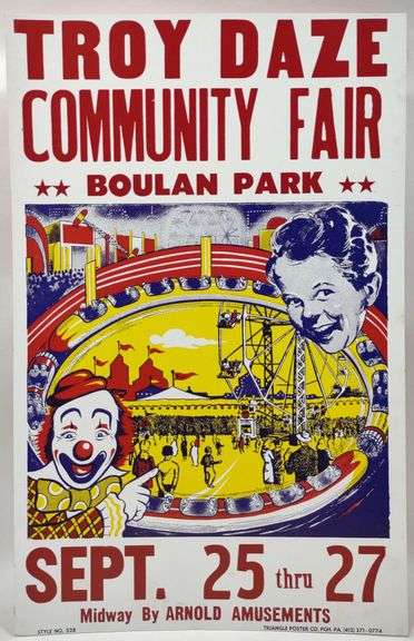 Vintage Troy Daze Fair Circus Cardstock Advertising Sign / Poster ...