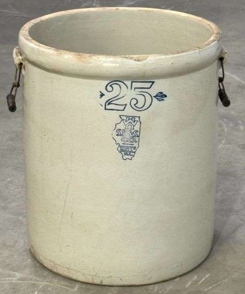 25 Gallon White Hall S.P. & S. Co. Stoneware Crock with Handles - Kraft ...