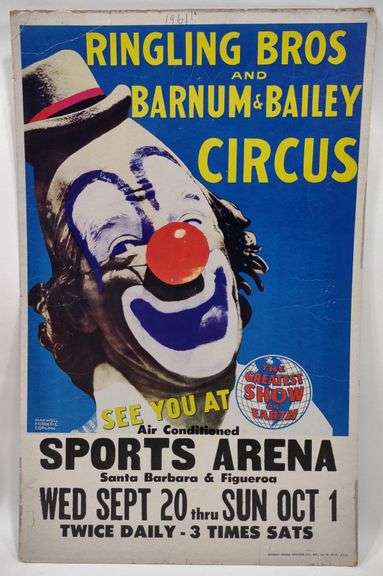 Vintage Ringling Bros Barnum & Bailey Circus Cardstock Advertising Sign ...