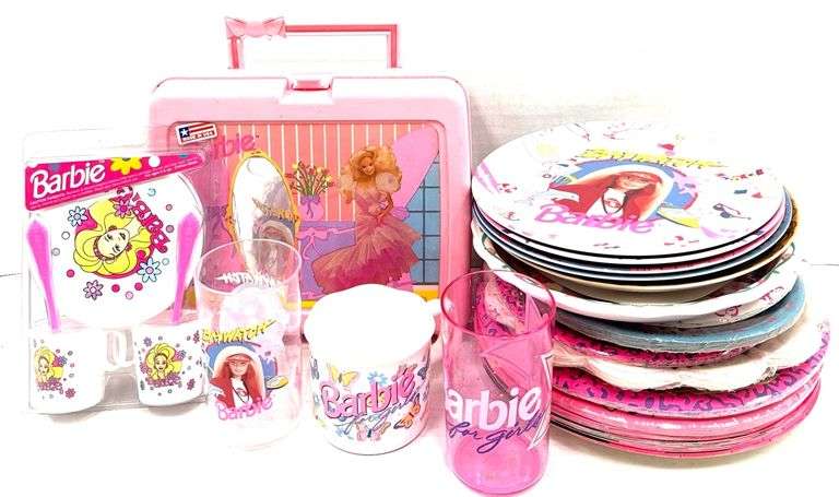 Barbie Plates Cups, Lunch Box & Mini Dish Play Set - Kraft Auction ...
