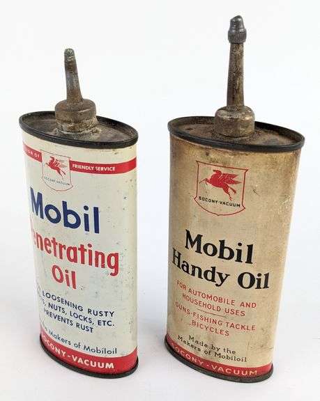(2) Early SOCONY Mobil Lead Top Penetrating / Handy Oil 4oz Oiler Cans ...