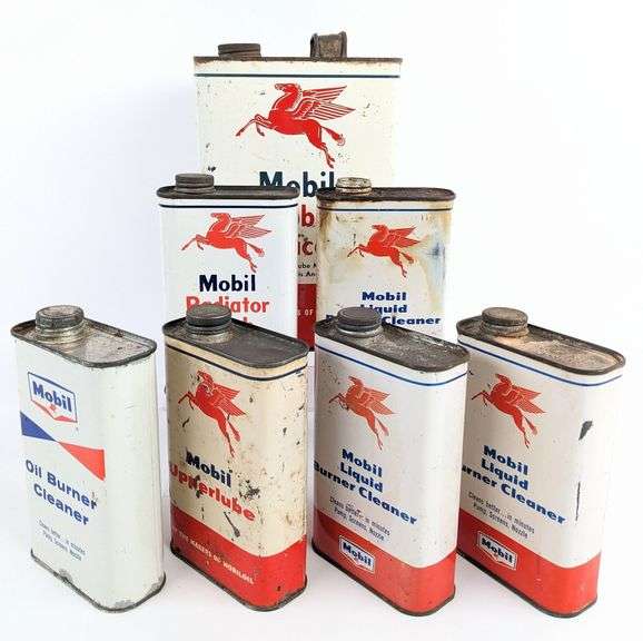 (7) Vintage Mobil Service Station Metal Cans - Kraft Auction Service, LLC