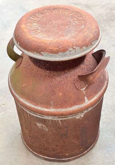 (E) Antique Hunding Dairy Co. Farm Milk Jug With Lid & Handles - Kraft ...