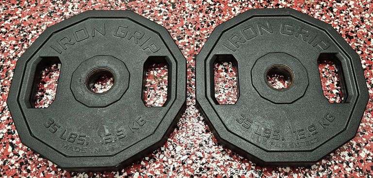 Lot Of Iron Grip Urethane Incased Olympic 35Lb Weights. (2) - Kraft ...