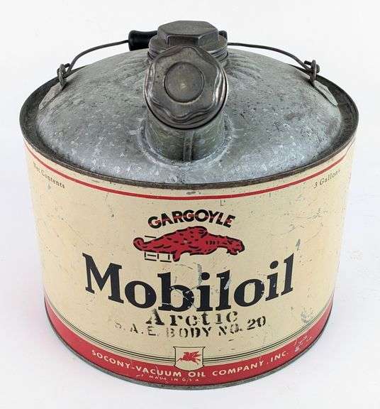 Early SOCONY Gargoyle Mobiloil Arctic 3 Gallon Oil Can - Kraft Auction ...