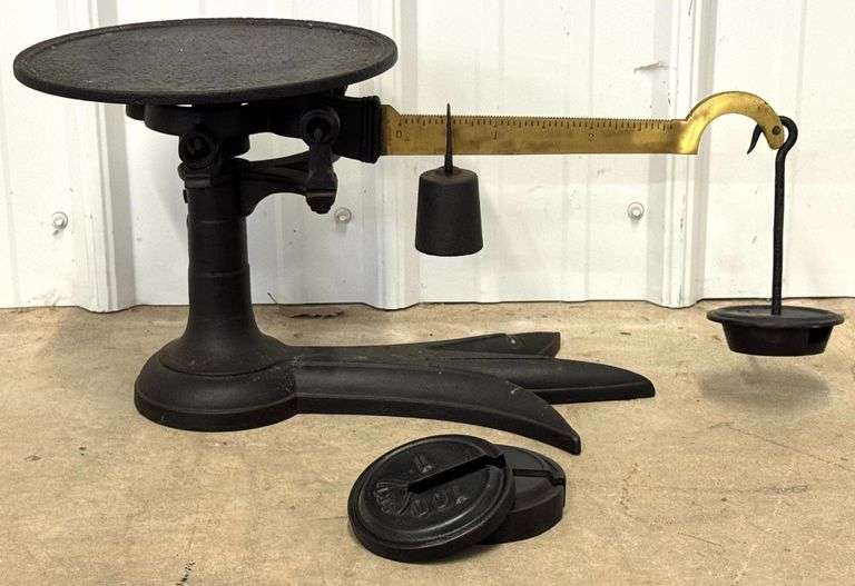 Antique Fairbanks Cast Iron & Brass 3 Toe Crows Foot Scale With Weights ...
