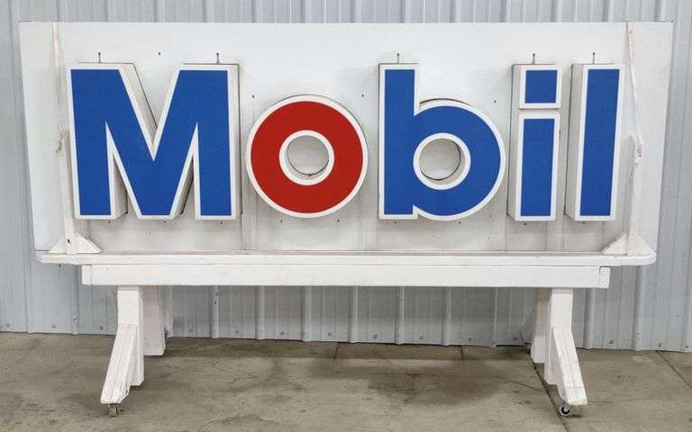 Over 8ft Mobil Gas Station Lighted Sign w/ Custom Rolling Base - Kraft ...