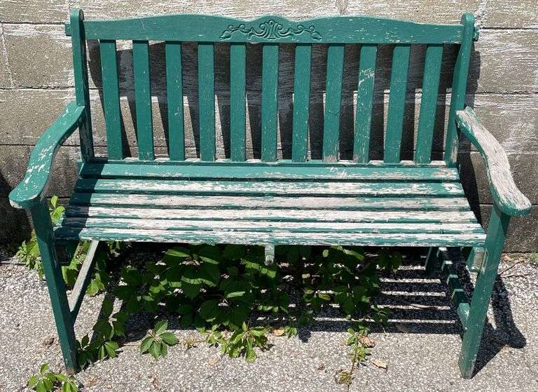 (Q) Vintage Green Wooden Bench 48 1/2” x 24” x 36” - Kraft Auction ...