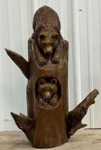 2-1/4ft Tall Carved Wood Bear Cub Tree Stump Sculpture - Kraft Auction ...