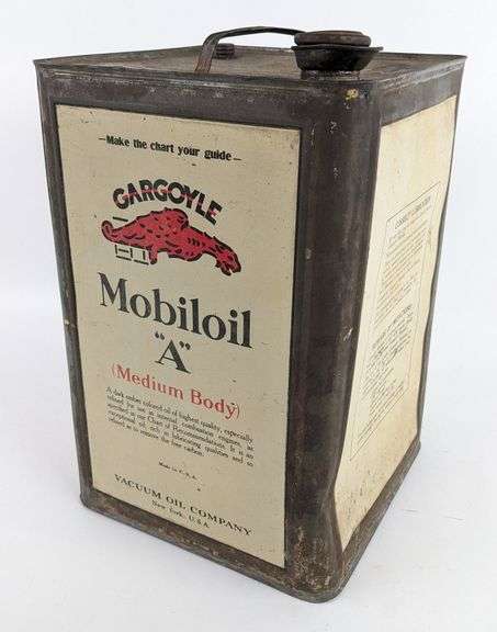 Early Gargoyle Mobiloil “A” 5 Gallon Oil Can w/ Cap - Kraft Auction ...
