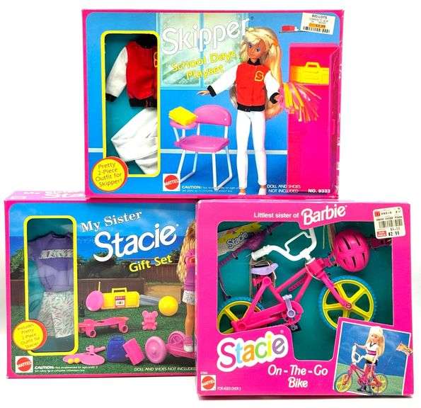 1992 Barbie Stacie Gift Set, 1993 Stacie On The Go Bike & 1992 Skippers ...