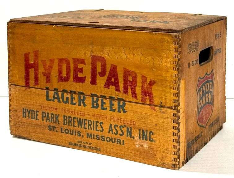 Hyde Park Lager Beer Wooden Crate with Lid - Kraft Auction Service, LLC