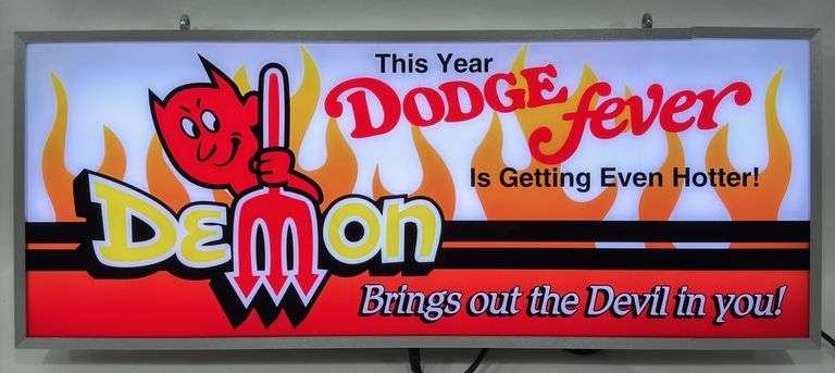 Custom Dodge Demon Lighted Dealer Style Adv Sign - Kraft Auction ...