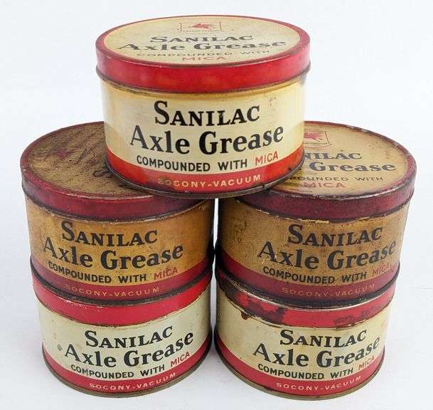 (5) Early SOCONY-VACUUM Mobil Sanilac Axle Grease 1lb Metal Cans ...