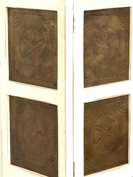 Vtg. Wooden Painted Distressed Pie Safe With Punch Tin Panels - Kraft ...