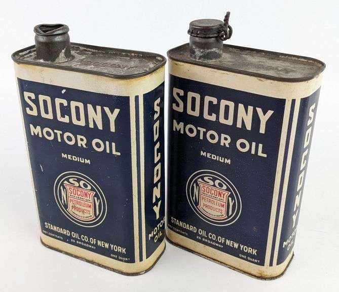 (2) Early SOCONY Standard Oil New York Medium Motor Oil One Quart Cans ...