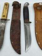 3) Vintage Fixed Blade Knife w/ Leather Sheath - Kraft Auction Service, LLC