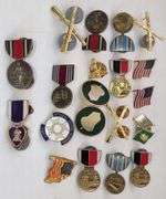 Various War Pins Incl. Purple Heart Pin, Infantry Officer Pins, WWII ...