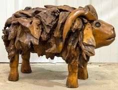 2.5ft Long Teak Wood Ram Sculpture - Kraft Auction Service, LLC